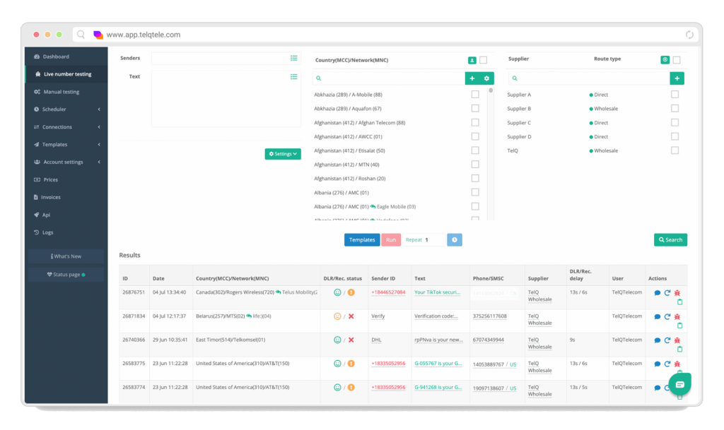 SMS testing tool | Test SMS delivery of your SMS service providers