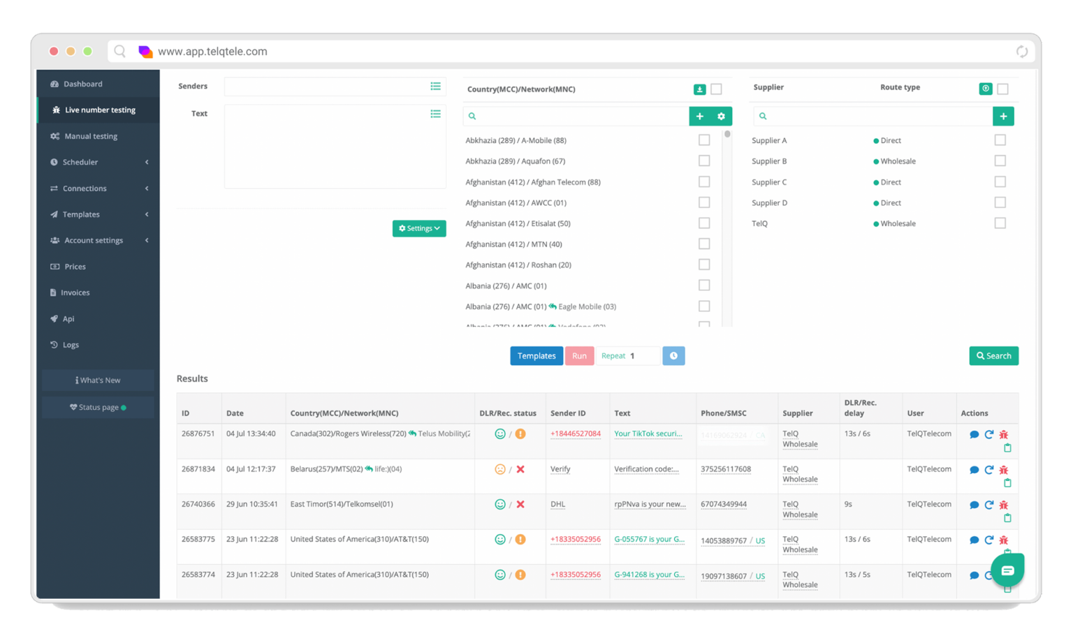 SMS testing tool | Test SMS delivery of your SMS service providers